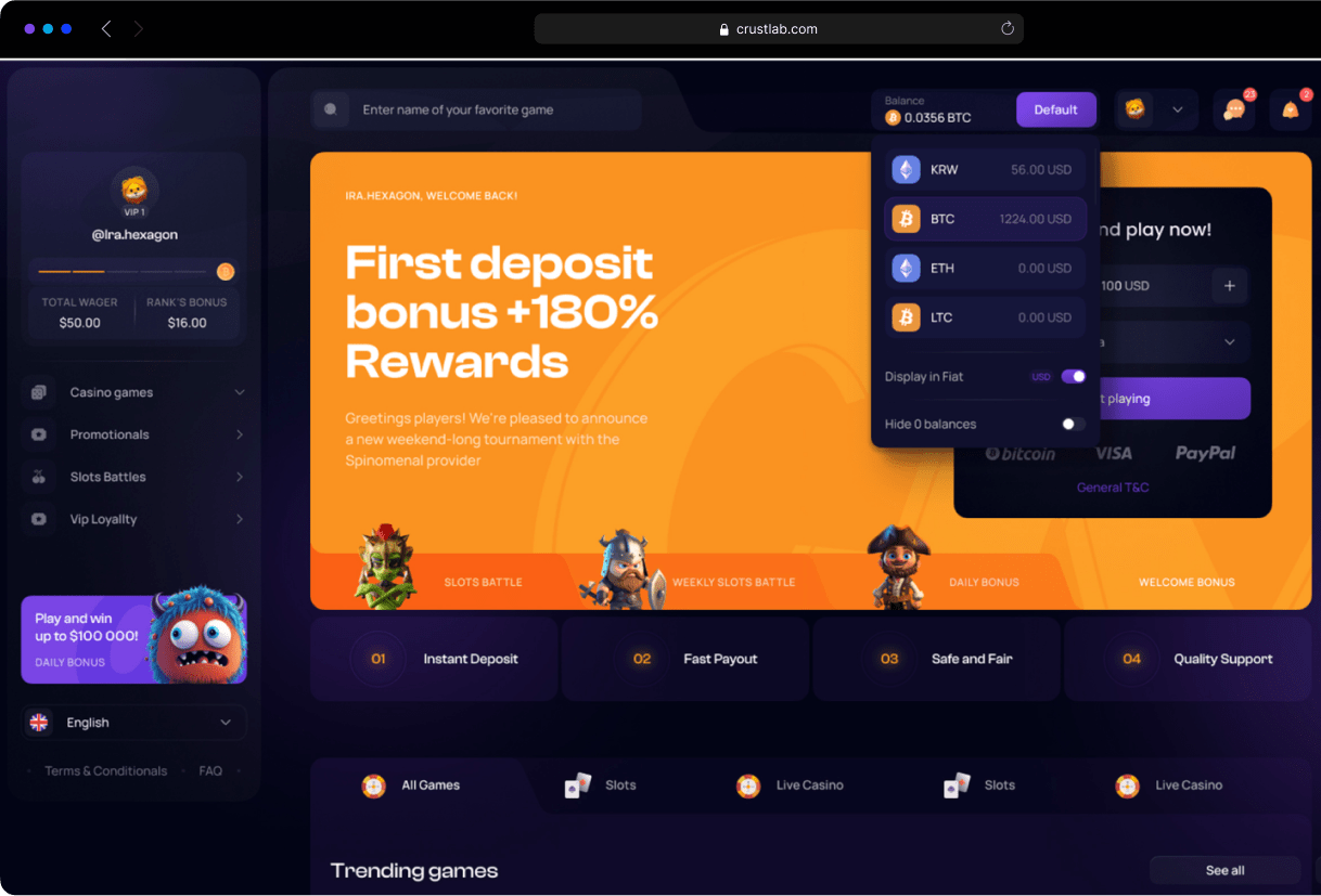 Crypto Casino with Custom Frontend Design & Social Features - CrustLab