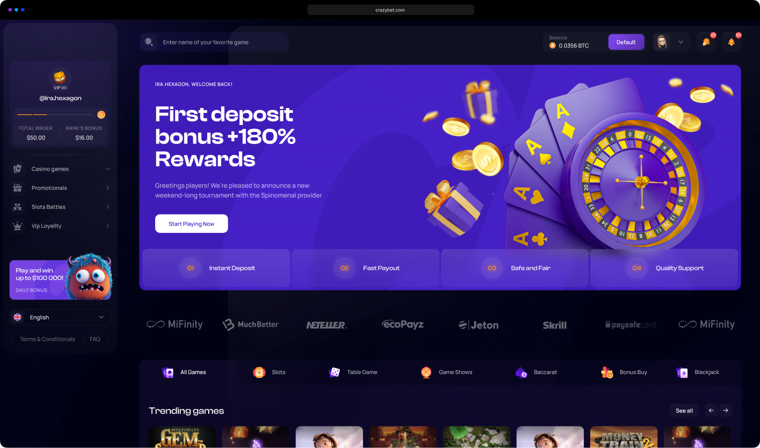 Crypto Casino with Custom Frontend Design & Social Features - CrustLab