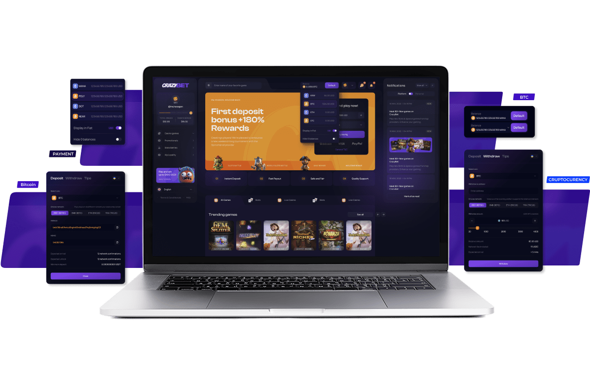 Crypto Casino with Custom Frontend Design & Social Features - CrazyBet - CrustLab